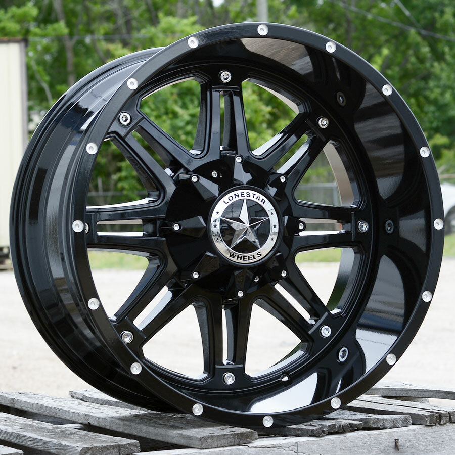 22" Gloss Black Lonestar Outlaw Wheels 22x12 8x6.5 -44mm GMC Sierra ...