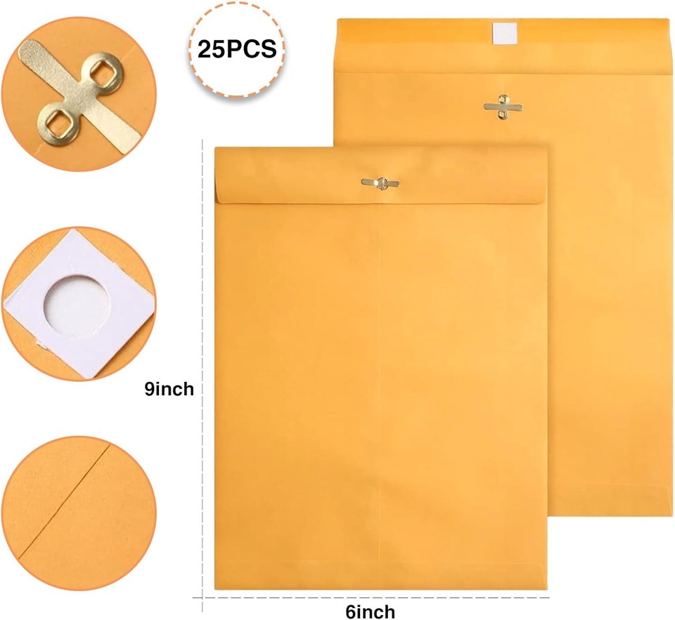 6x9Inches Clasp Envelopes,100GSM Heavy Kraft Paper,Manilla 6x9 inches ...