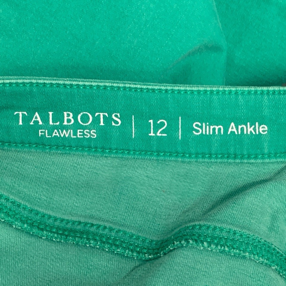 Talbots Pants Women 12 Green Flat Front Flawless Five Pockets Slim ...
