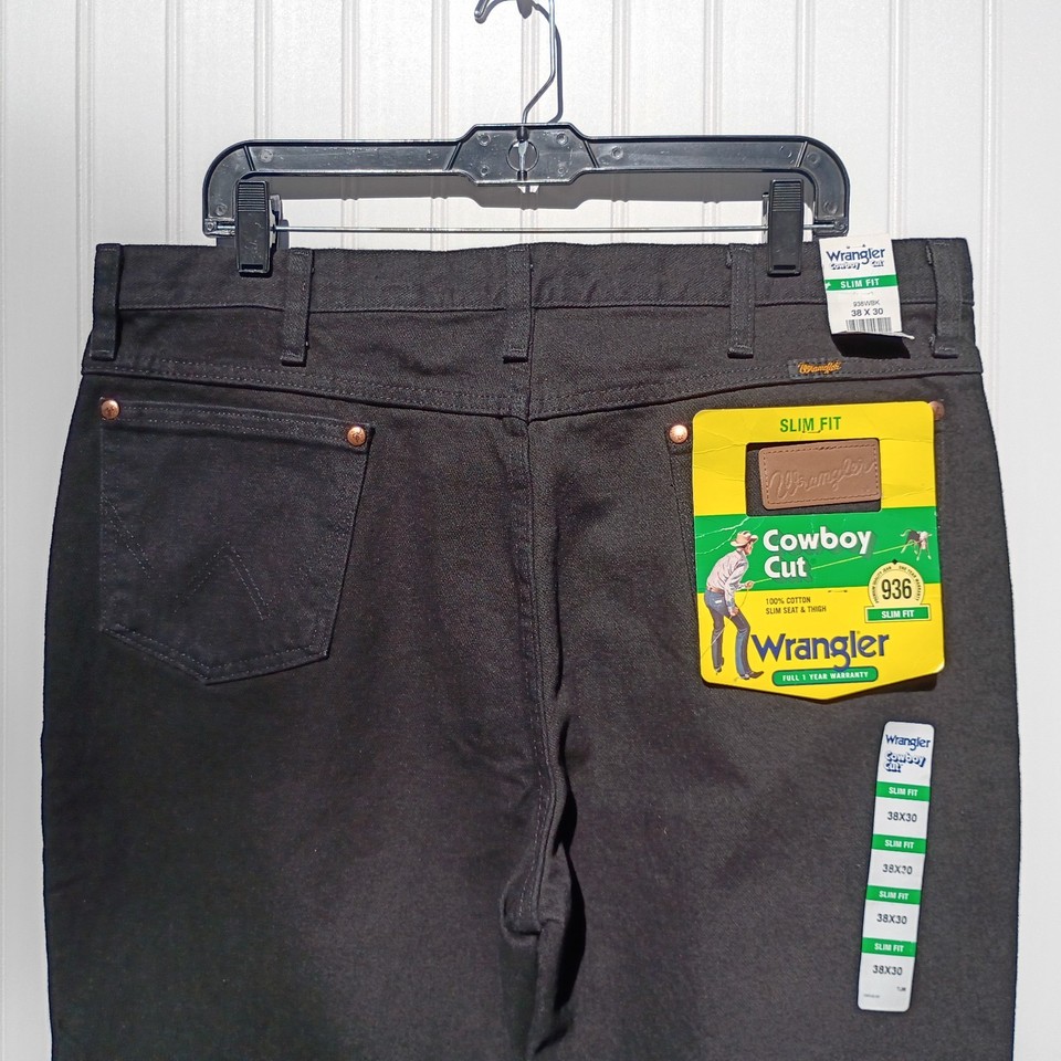 WRANGLER Cowboy Cut Jeans Men's 38 x 30 Black Denim 936 Slim Fit 936WBK ...