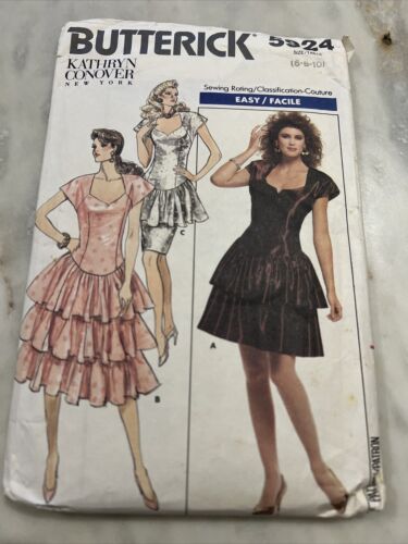 Vintage Butterick 5924 Easy Pattern Ultimate 80s Ruffle Dress Size 6 8 ...