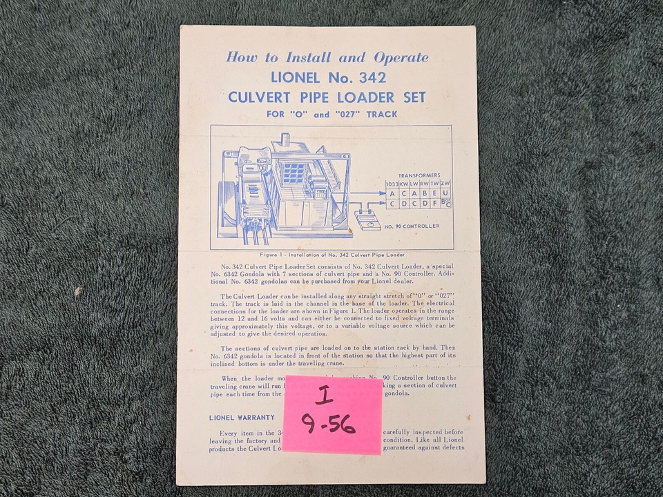 LIONEL # 342 CULVERT PIPE LOADER SET INSTRUCTIONS ORIGINAL | eBay