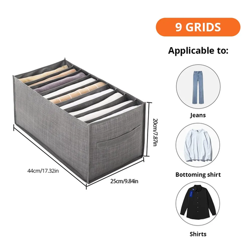 1Pc Grey 9 Grid Storage Box Non Woven Durable Washable Space Saving ...