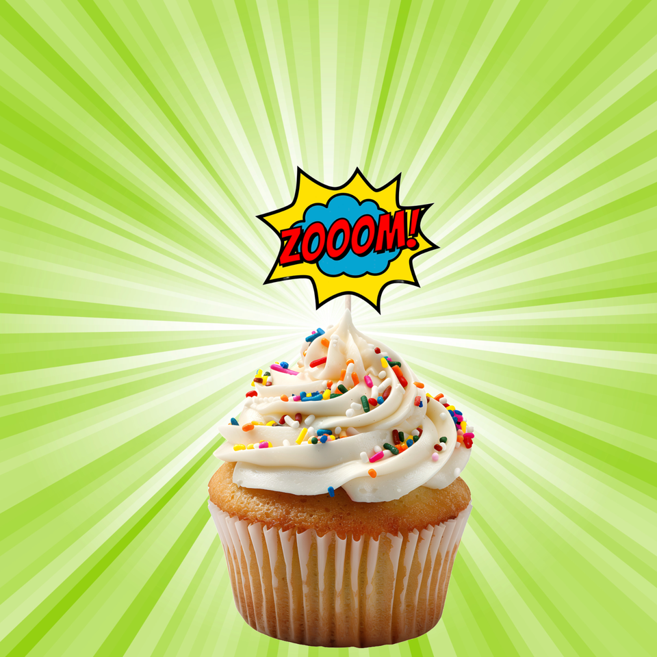 Comic Book Signs Cupcake Toppers 12 Pack Superhero Cake Decorating ...