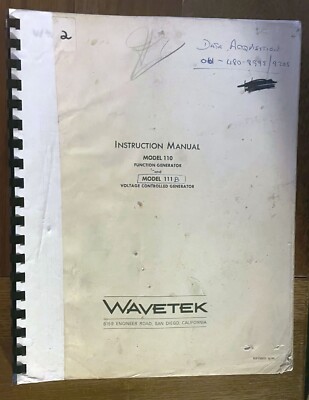 Wavetek 110 Function Generator 111 Voltage Controlled Generator Manual ...