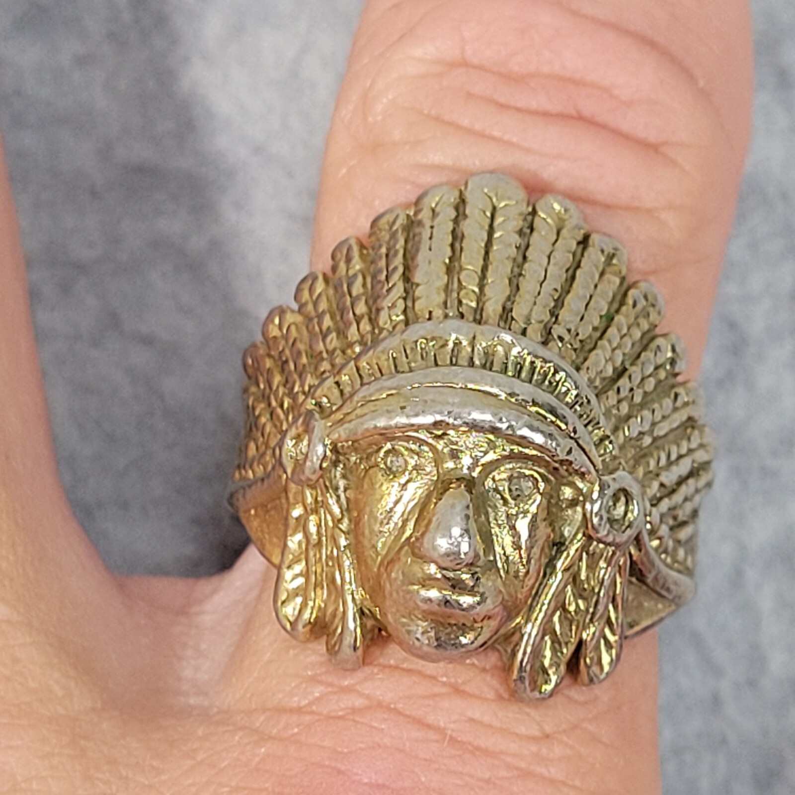 Native American Indian Chief Headdress Ring Heavy Gol… - Gem
