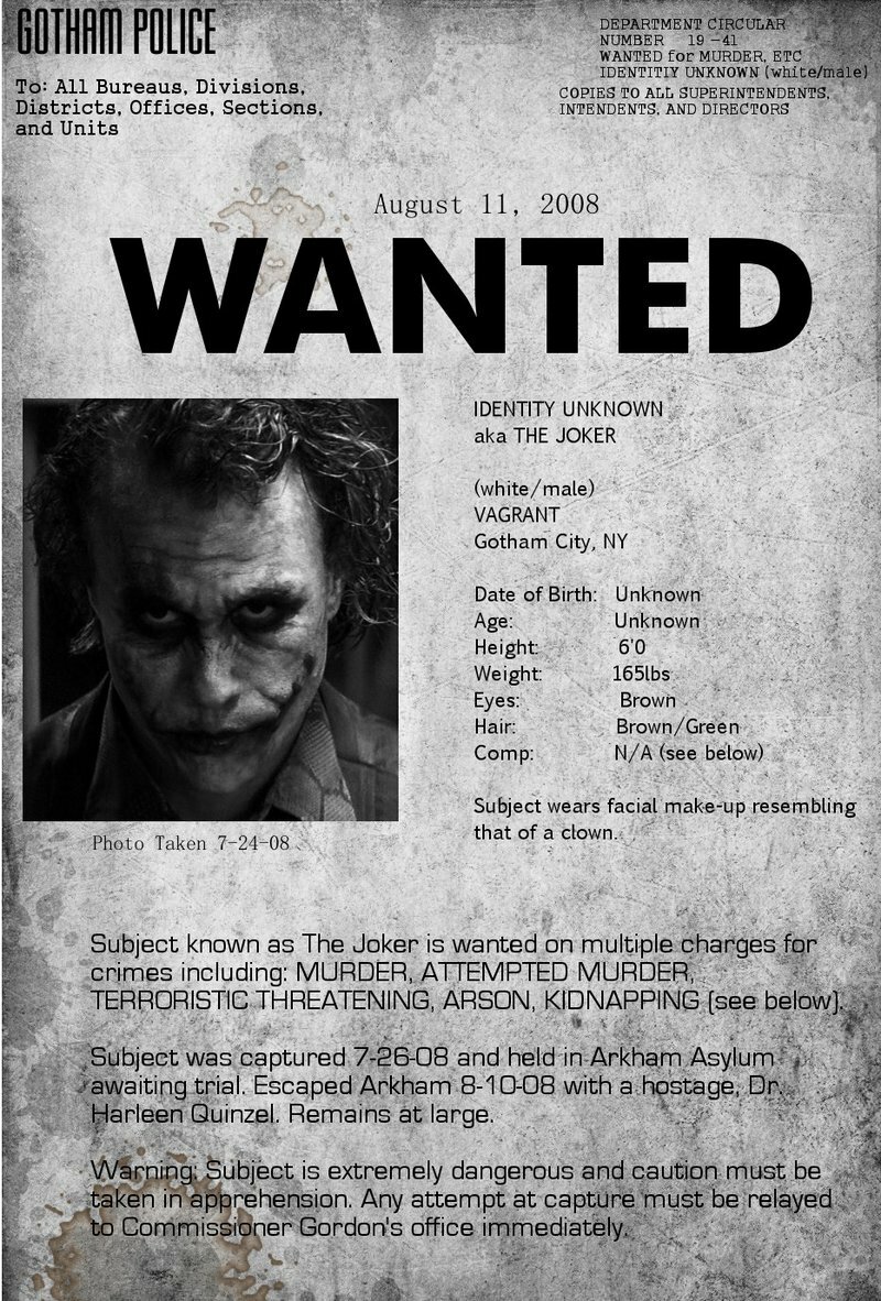 Batman Arkham Origins Wanted Poster