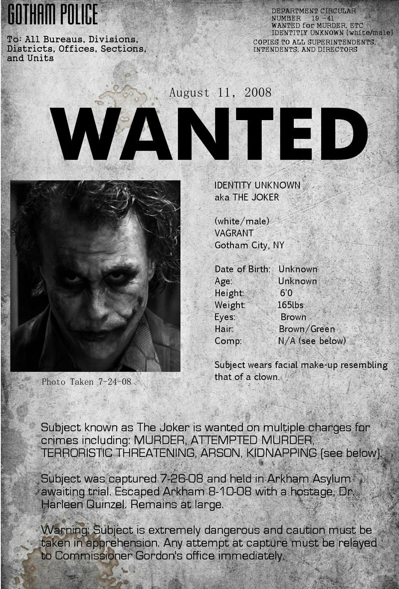 Batman Arkham City Most Wanted Poster