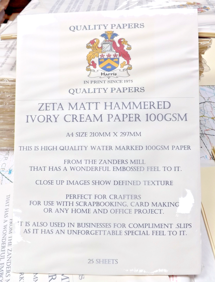 Zander Zeta Hammered Cream Ivory Watermarked Paper Textured 100GSM 25/ ...