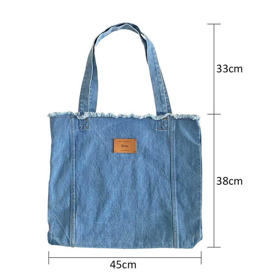 Women's Large Shoulder Tote Bag Denim Handbags Blue Jean Purse Retro HB ...
