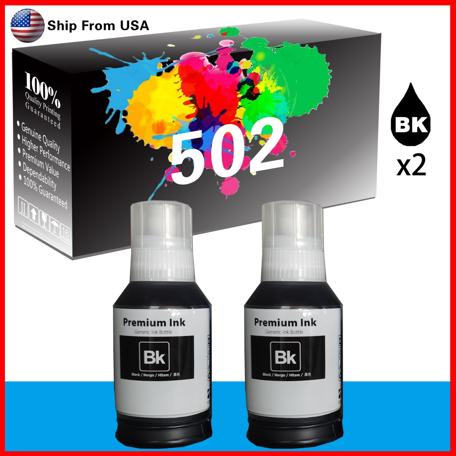 (2-Pack,Black) T502 Ink Refill Bottles 502 for EcoTank ET 2800 Printer ...
