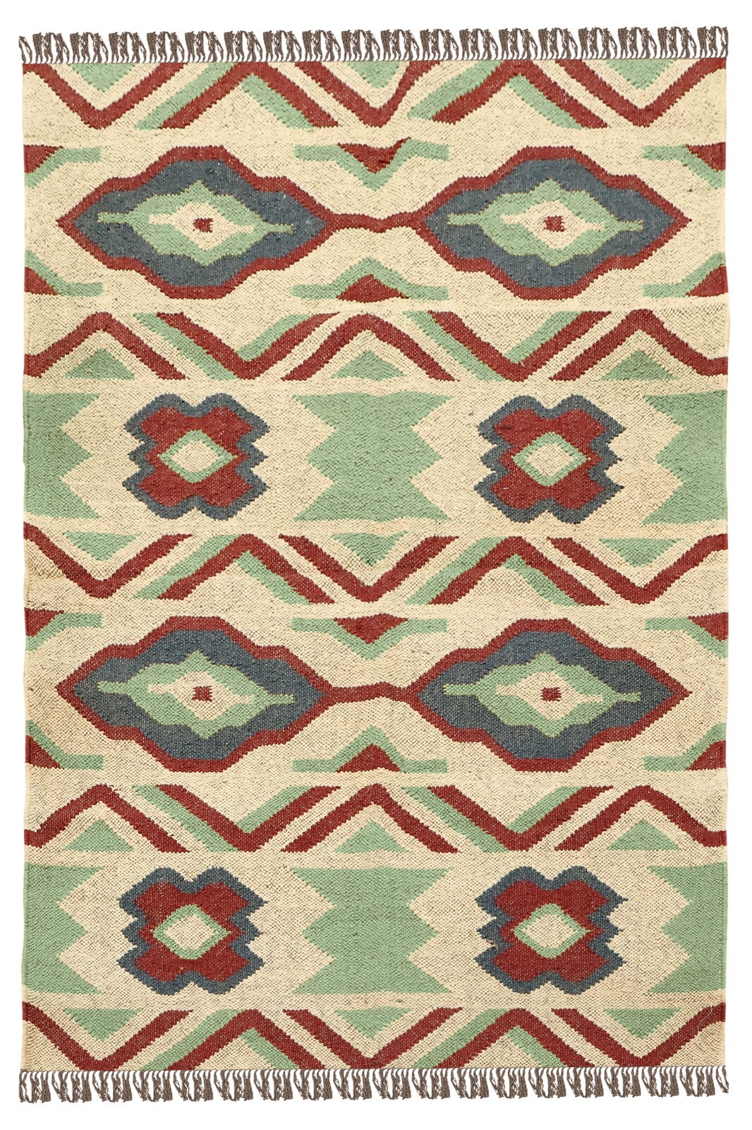 4x6 Ft Wool Jute Kilim Green Geometric Area Rug Bedroom, Kitchen Floor ...