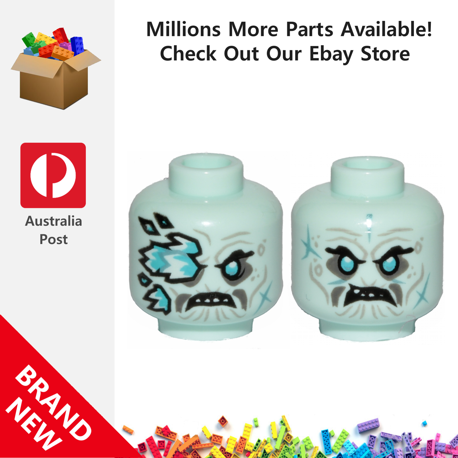 Genuine LEGO™ Light Aqua Minifigure Head Dual Sided Wrinkles 3626 ...