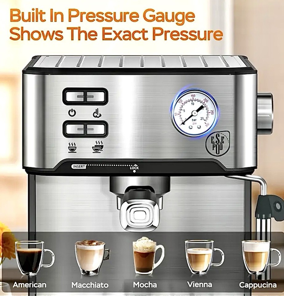 Italian Espresso Machine-20 Bar–Cappuccino,Latte,Mocha,Americano,Pods ...