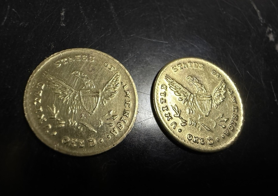2 Miniature Coins One Dollar Liberty Head Gold Plate Over Silver ...