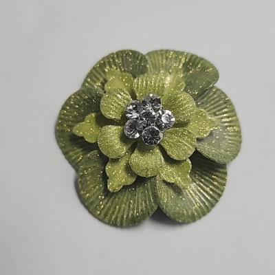 Vintage Flower Scarf Clip Green Glitter Date Night Church Rhinestone ...