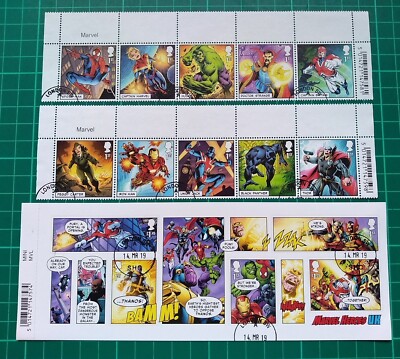 2019 Set of 10 Marvel character Stamps AND Miniature Sheet USED | eBay