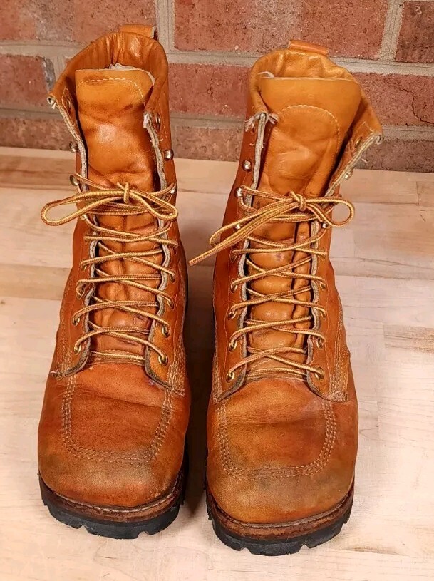 Vintage Boots Moc Toe Leather Work Vibram Roccia Triple Stitch Mens 8 E ...