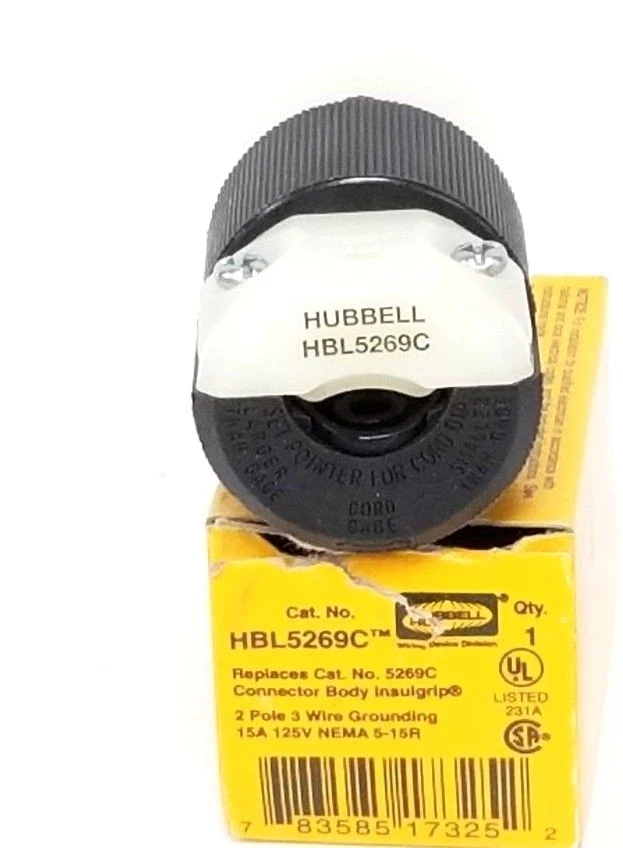 Hubbell HBL5269-C 15A 125V INSULGRIP Black Nylon Connector, 56% OFF