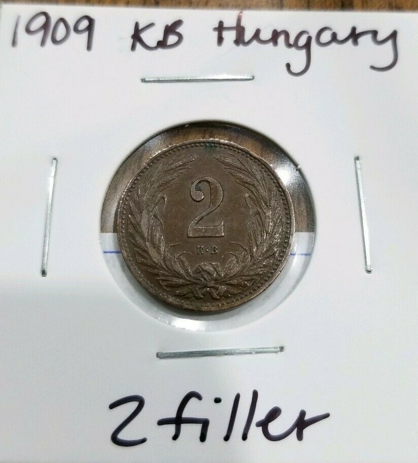 1901 & 1909 KB Hungary 2 Filler Coin KM# 481 MAGYAR KIRÁLYI VÁLTÓPÉNZ ...