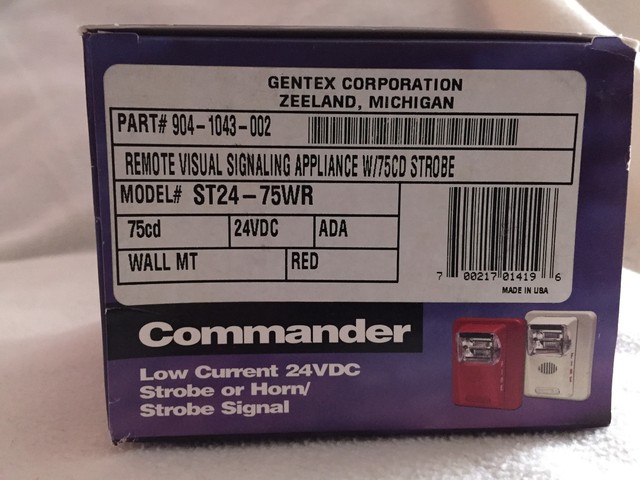 Gentex Commander 1 St24-75wr Red Wall Mount Fire Alarm 75cd Strobe ...