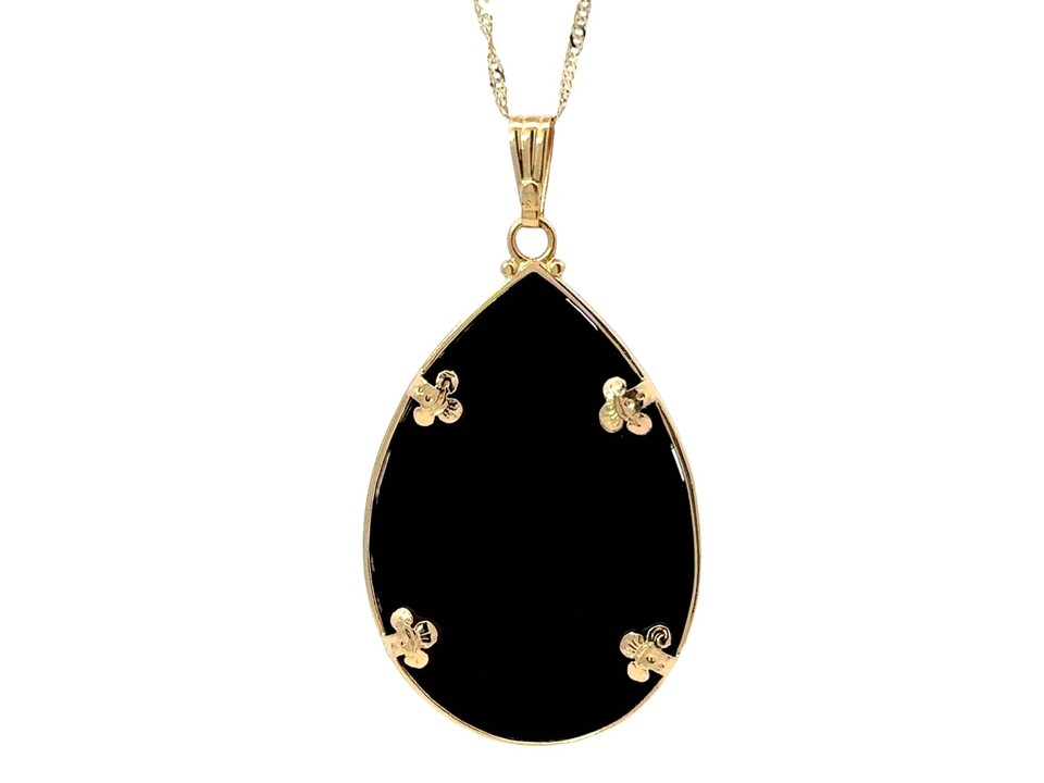 Ming's Hawaii Phoenix Onyx Pear Shaped Necklace 14k Yellow Gold | eBay
