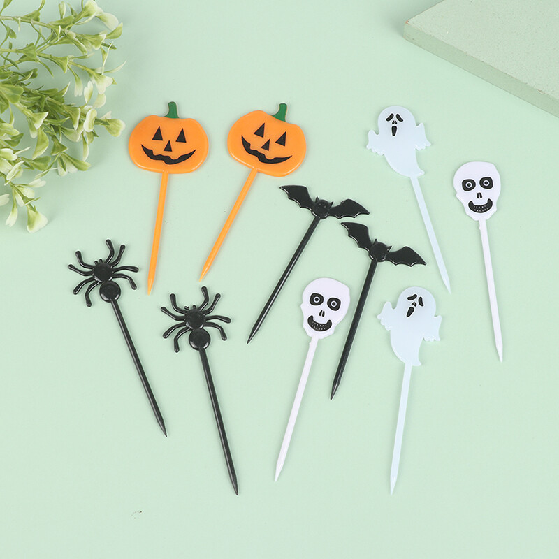 10Pcs Mini Kids HalloweenFruit Fork Cartoon Snack Cake Dessert Food ...