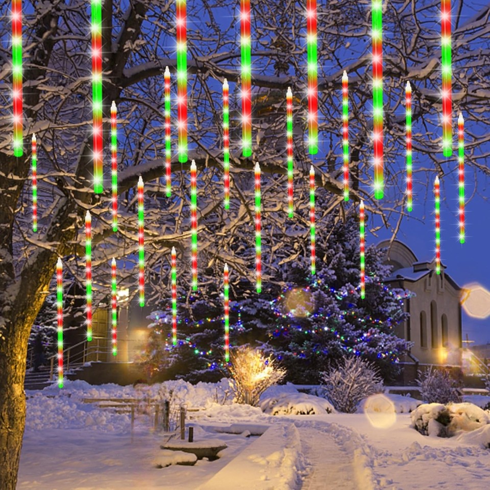 24 Tubes Meteor Shower Lights, Outdoor Icicles Christmas Decor, 12 Inch ...
