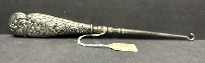 Vintage 9.5” Sterling Silver Handle Victorian Shoe Button Glove Boot ...