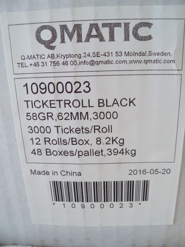 Qmatic Ticket Roll Black 58g 62mm 3000 tickets/roll - for BP 28 Series ...