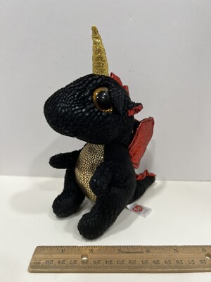 Ty Beanie Boos Grindal Black Dragon Gold Unicorn 6" Plush Stuffed Toy ...