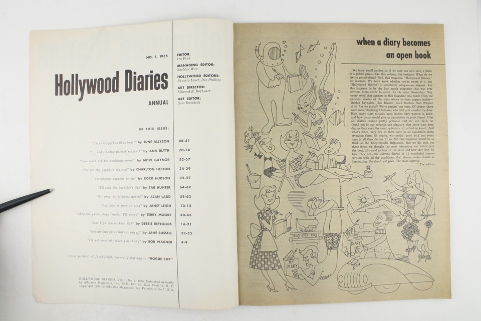 1955 Vol 1 No 1 Hollywood Diaries Magazine Actress Janet Leigh Debbie ...