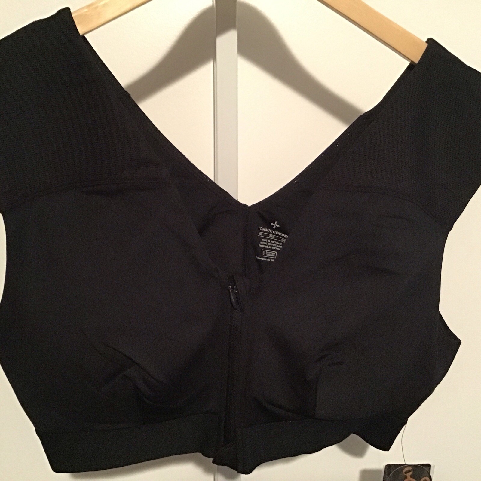 TOMMIE COPPER SHOULDER SUPPORT BRA Front Zipper Size 2XL Black NEW WITH ...