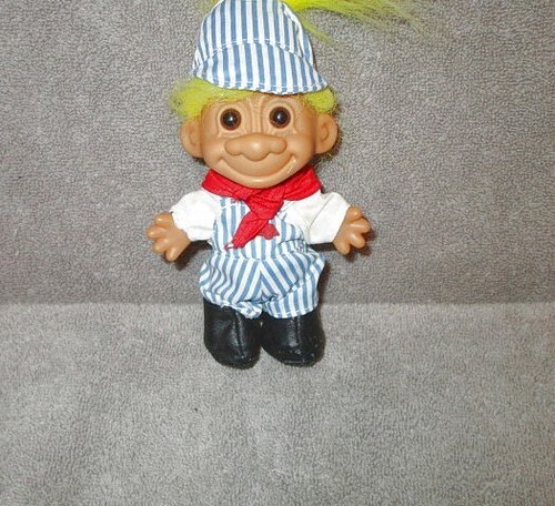 VTG Russ TRAIN CONDUCTOR Troll DOLL Engineer CLOTHES Scarf BOOTS Hat ...