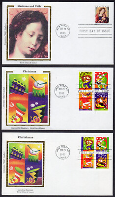 2003 Christmas Nativity, Santa & Reindeer BP Stamps THREE Colorano FDCs ...
