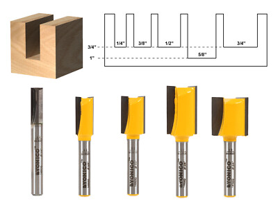 5 Bit Straight & Dado Router Bit Set - 1/4" Shank - Yonico 14522q | eBay