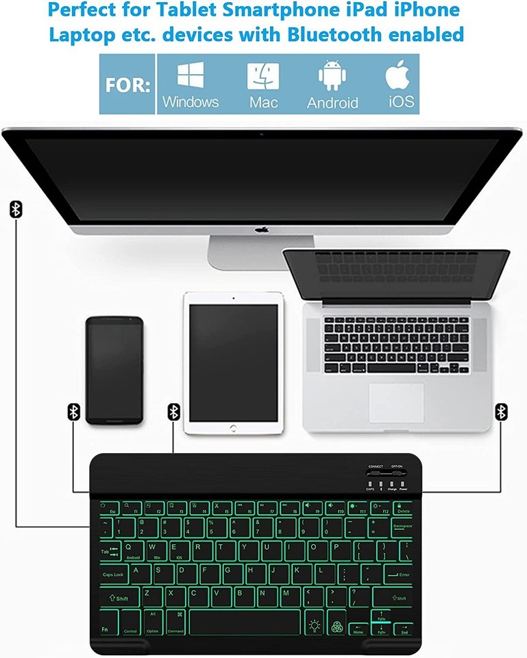 Backlit Bluetooth Keyboard Small Portable External Wireless Keyboard ...