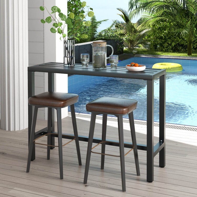 48" Outdoor Rectangle Bar Dining Table W/Waterproof Top & Heavy-Duty ...