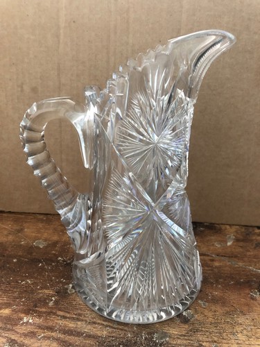 Vintage AMP CUT GLASS American Brilliant Pitcher Signed FRY hard to ...