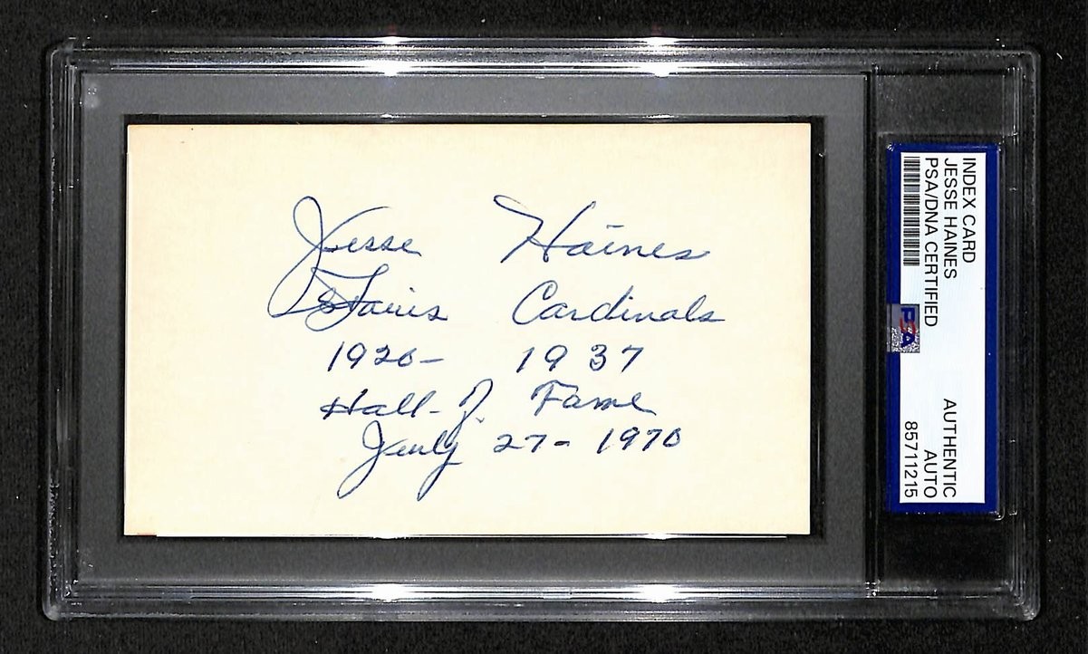 Jesse Haines HOF Signed/Autographed 3x5 Index Card PSA/DNA Cardinals ...