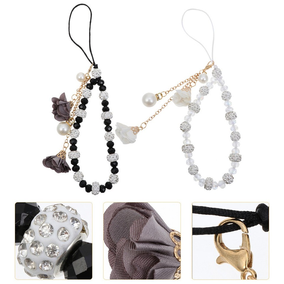 2 Pcs Mobile Phone Decorative Bracelet Beaded Charms Strap Colorful ...