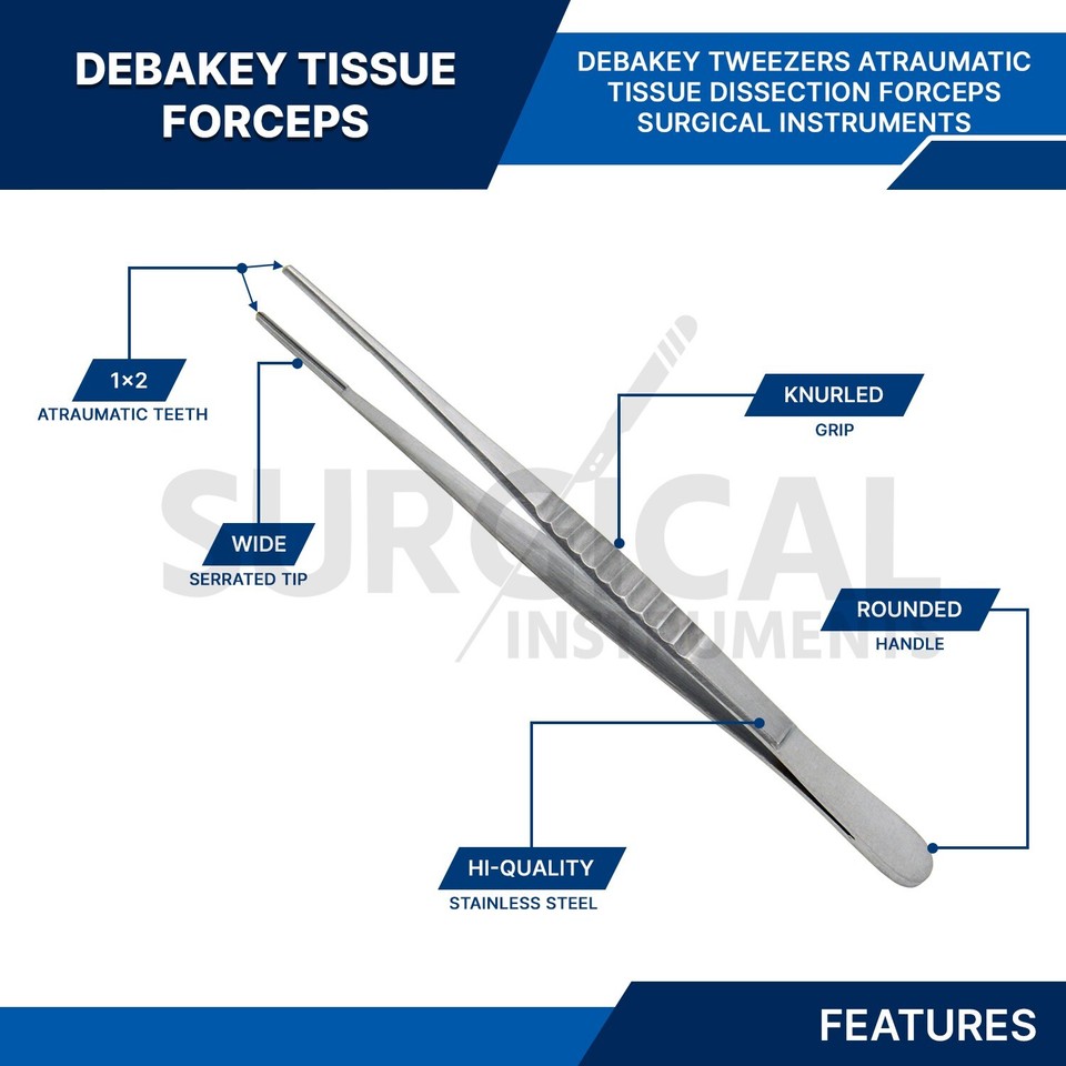 3 Pcs DeBakey Vascular Surgical Thumb Tissue Forceps Atraumatic ...