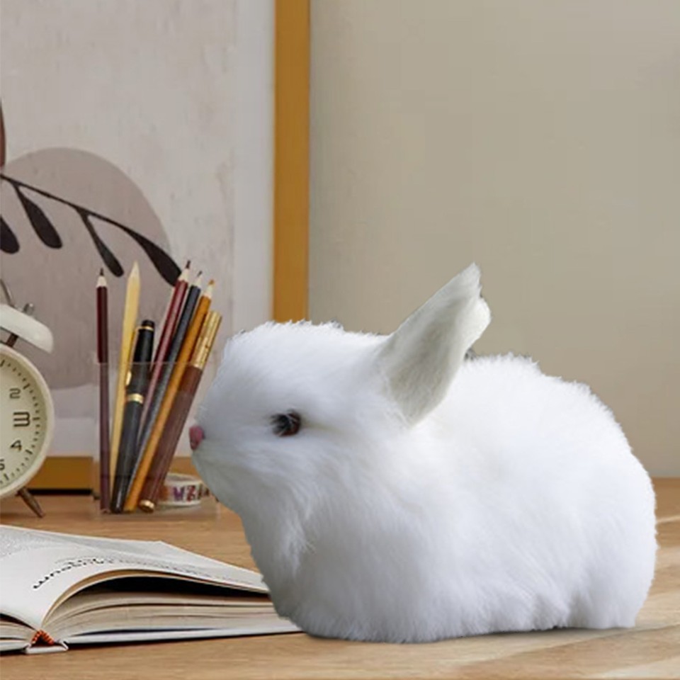 Plush Bunny Rabbit Realistic Furry White Rabbit Plush Toy Home ...