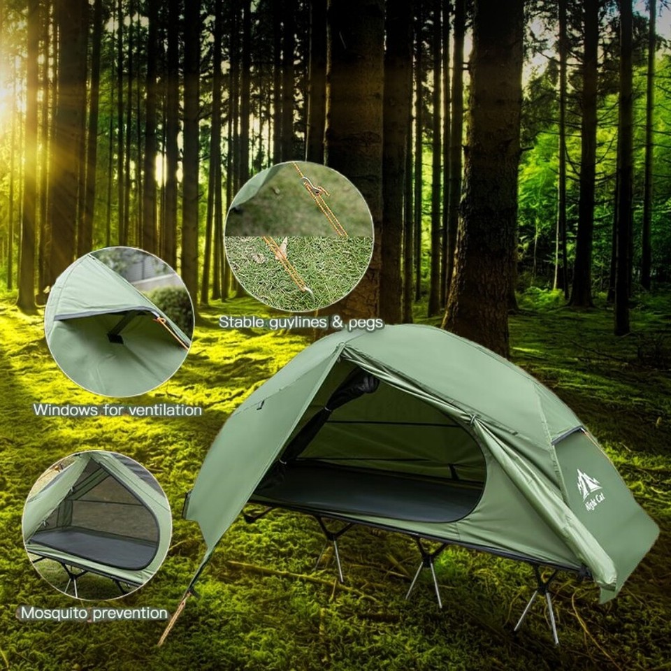 4-in-1 Camping Cot Tent, Foldable Elevated Tent/Set for 1 Person With ...