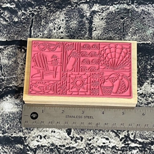 Outlines Rubber Stamp Co.beach Rubber Stamp Wood Fish Shells Ball | eBay