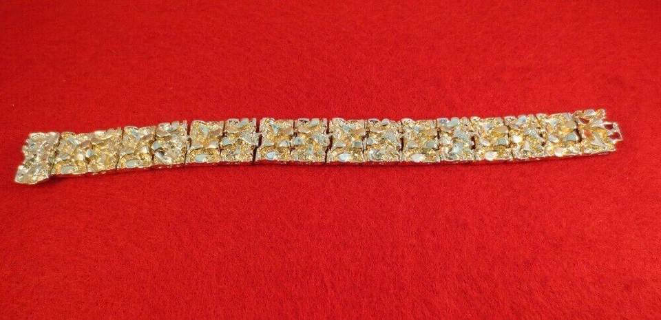 14 KT GOLD PLATED 7,8,OR 9" NUGGET BRACELET ABOUT 5/8 INCH WIDE GNG-200 ...