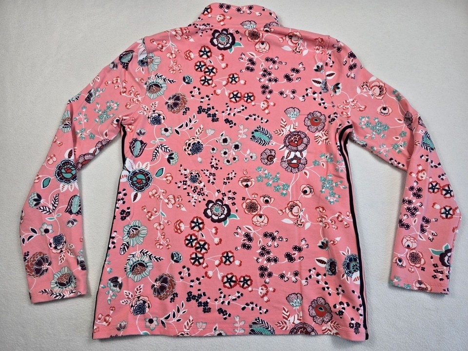 T By Talbots Floral Quarter Zip Pullover Athletic Top Pink Cotton ...