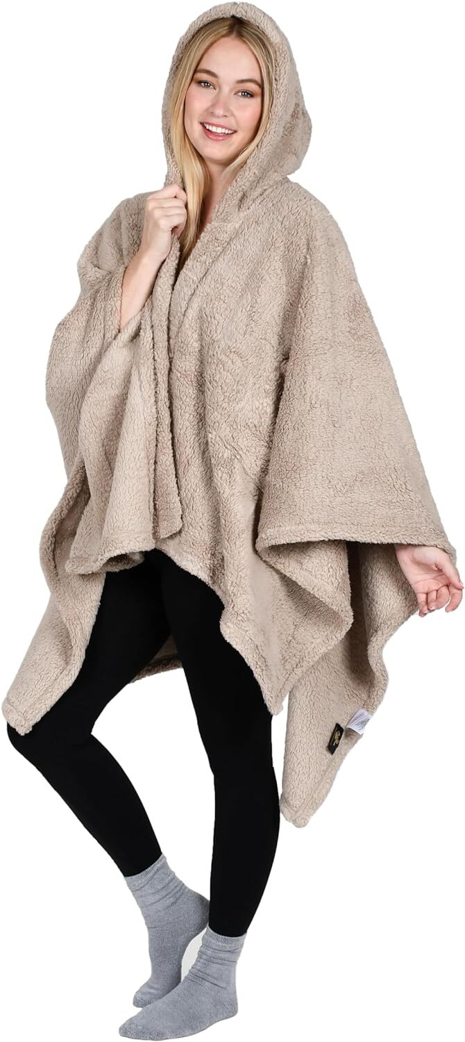 Catalonia Women's Poncho Cape Sherpa Cloak Coat Snuggly Hooded Wearable ...