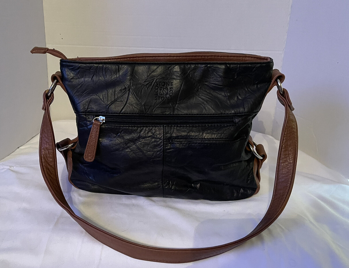 STONE & COMPANY LEATHER Black & Tan Shoulder Bag Good… - Gem