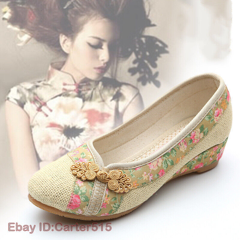 Women Slip On Old Beijing Floral Cheongsam Shoes Casual Folk-Custom ...